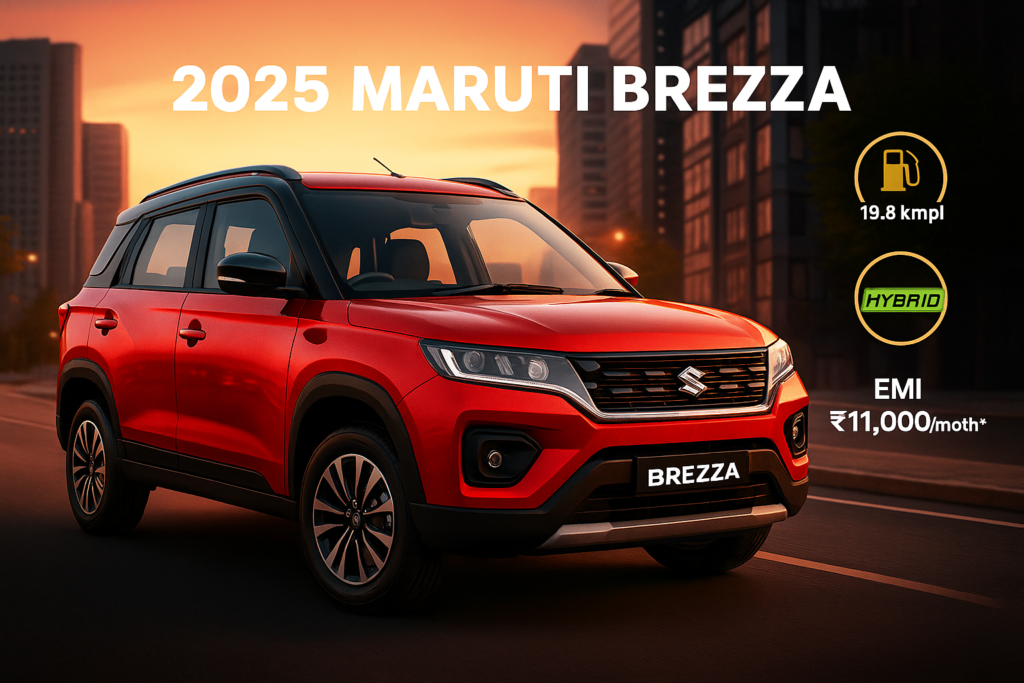 Maruti Brezza 2025 Launched – Bold Design, Hybrid Mileage & Easy EMI ...